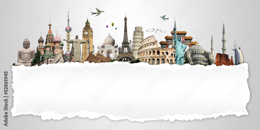 Travel the world concept torned paper monument Stock Illustration | Adobe Stock