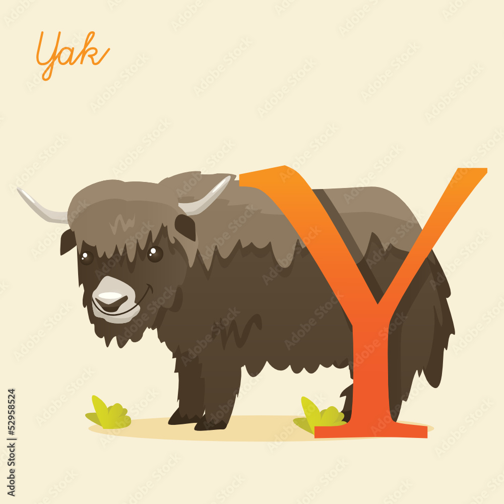 Animal alphabet with yak, vector illustration Stock Vector | Adobe Stock