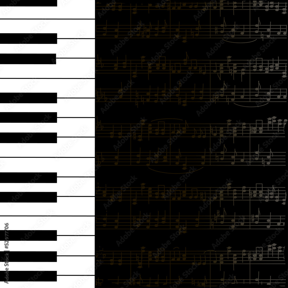 Music background with keyboard and stave notes Stock Vector | Adobe Stock