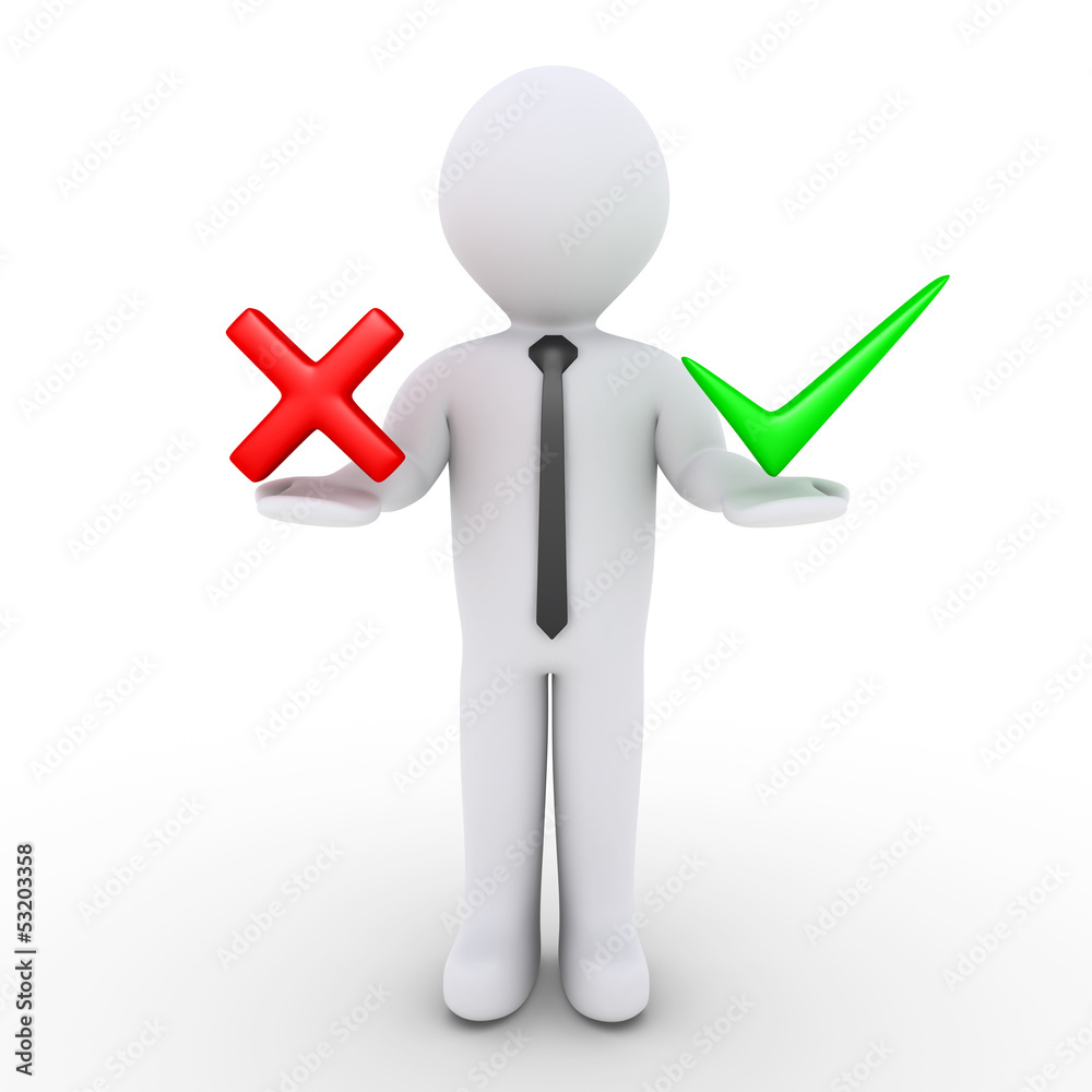 Businessman holding right and wrong symbols Stock Illustration | Adobe ...
