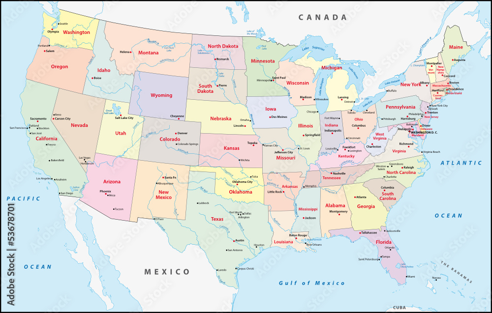United States political map Stock Vector | Adobe Stock