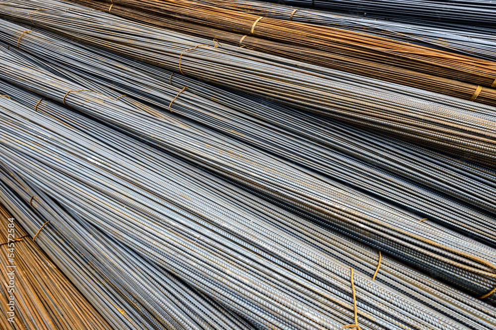 Background texture of steel rods used in construction to reinfor Stock ...