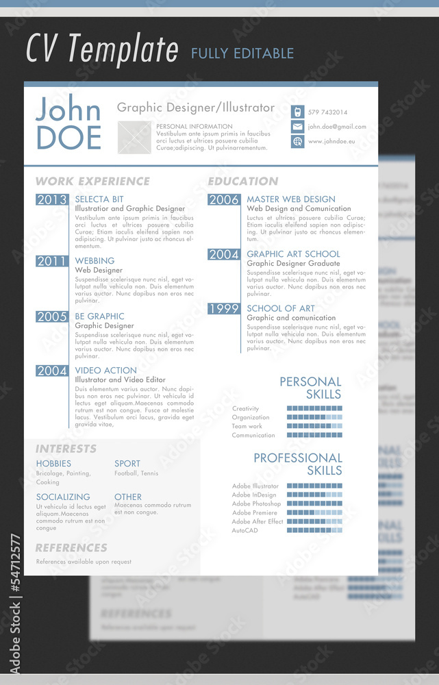 John Doe CV Template 素材庫向量圖 | Adobe Stock