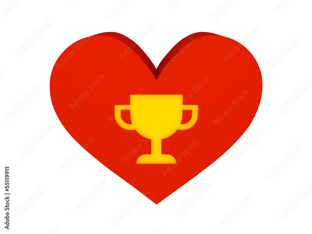 Big red heart with trophy symbol. Concept 3D illustration Stock ...