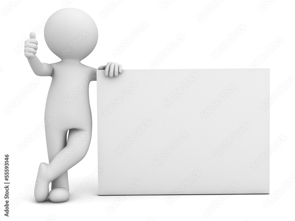 3d man hand showing thumbs up sign with blank board isolated Stock ...