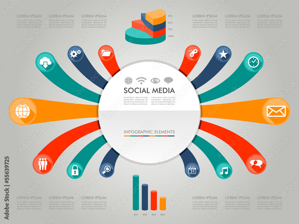 Colorful Infographic diagram social media icons illustration. Stock ...