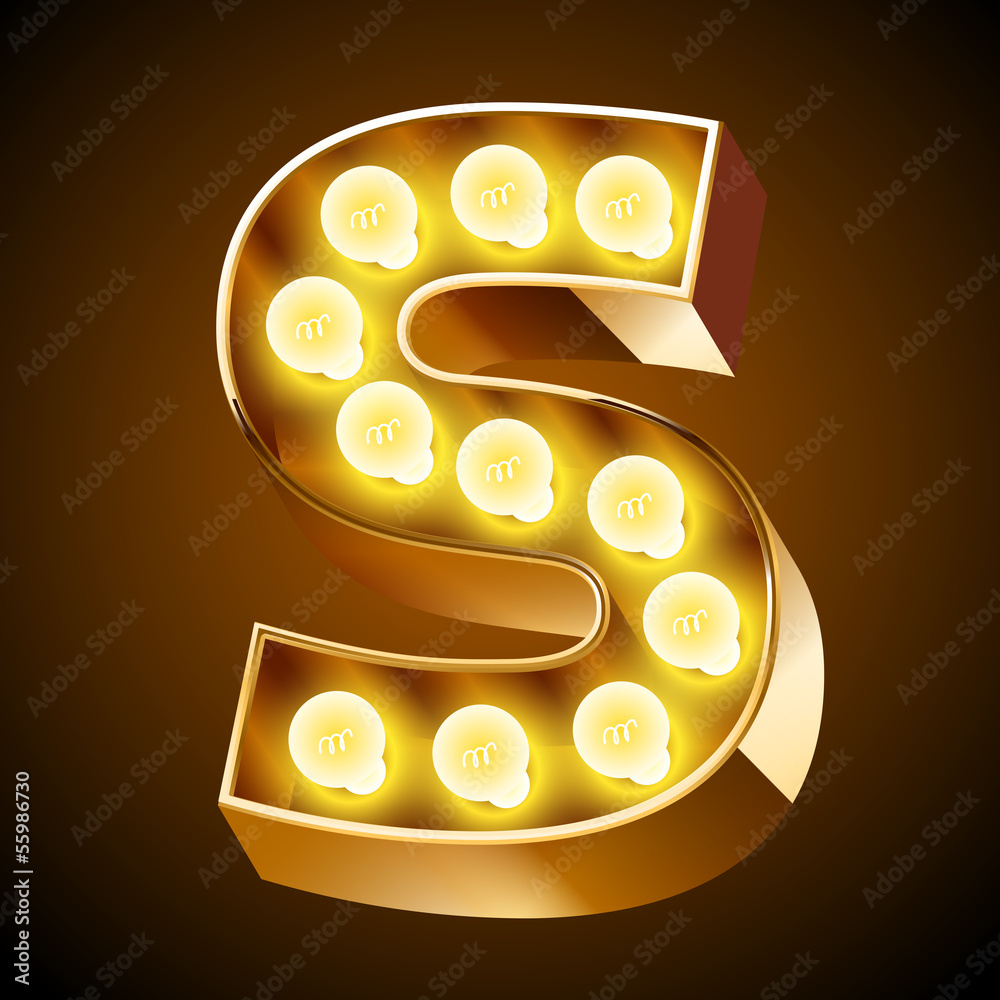 Old lamp alphabet for light board. Letter S Stock Vector | Adobe Stock