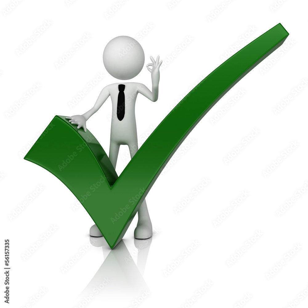 3D human with green check mark isolate on white background Stock ...