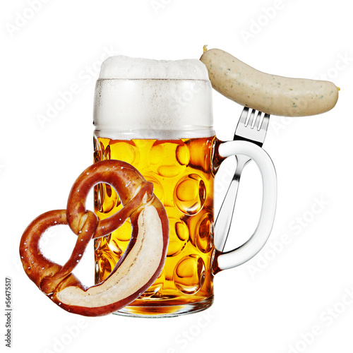 Mass Bier mit Brezel und Weißwurst Stock-Foto | Adobe Stock