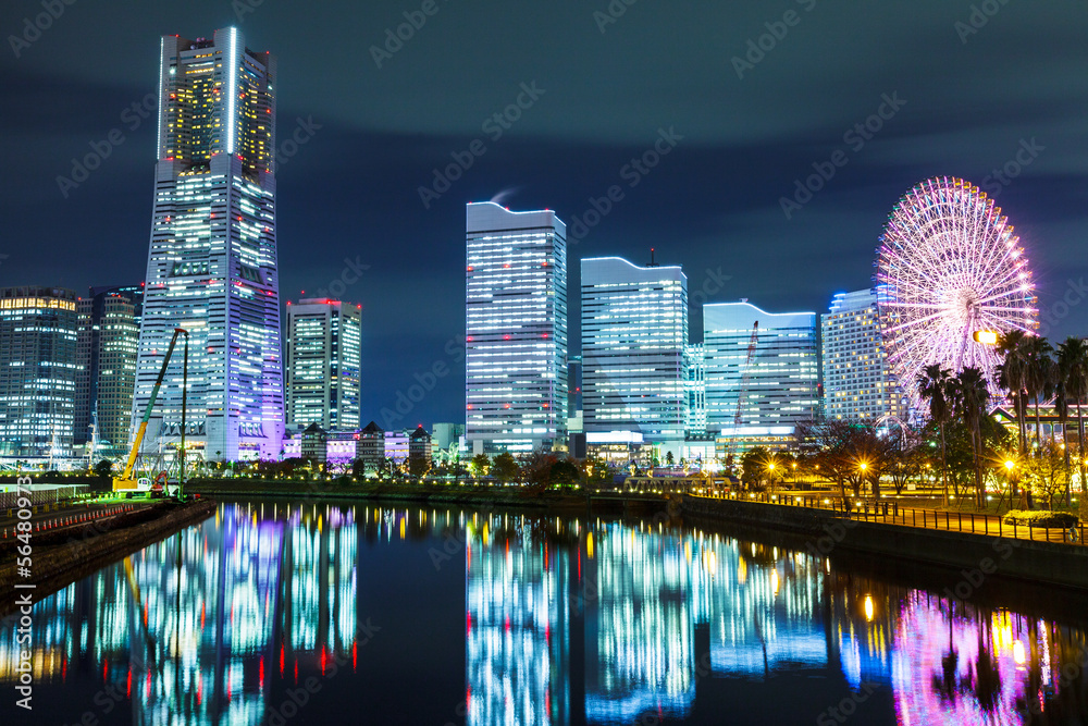 Yokohama skyline at night Stock Photo | Adobe Stock