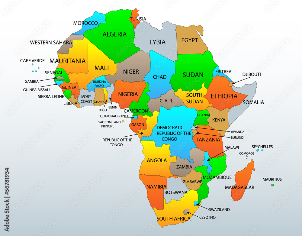 Political and location map of African countries, illustration Stock ...