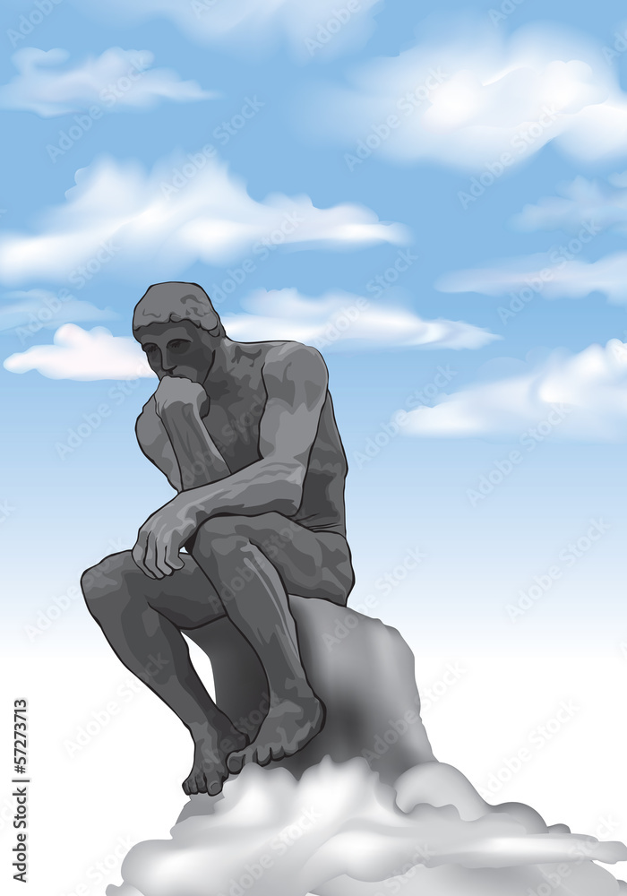 Thinker man concept illustration. French Sculptor Rodin Statue Stock ...