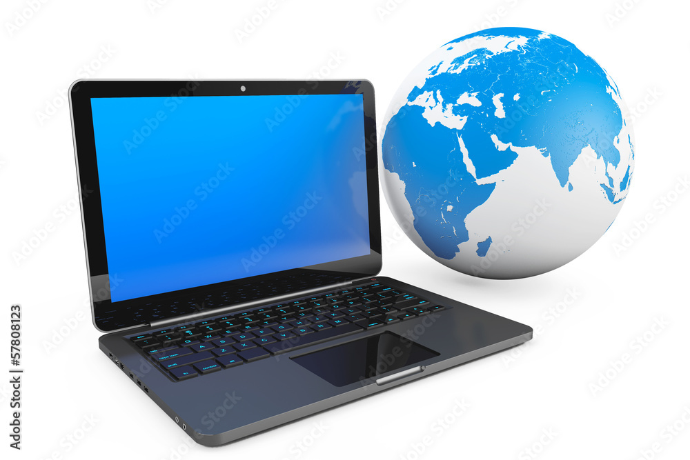 Laptop computer with Earth Globe Stock Illustration | Adobe Stock