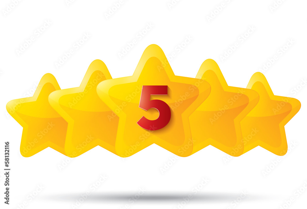 Five golden stars with digit. Star icons on white. Stock Illustration ...