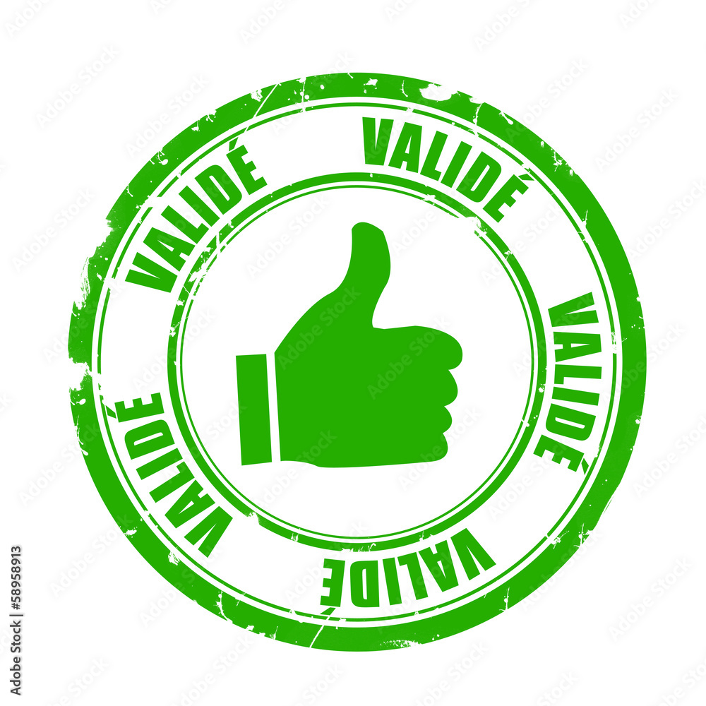 Illustration Stock tampon vert validé pouce en l'air | Adobe Stock