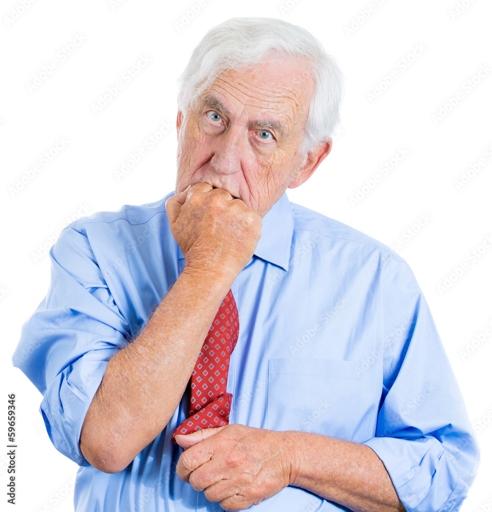 Scared, anxious old man biting his finger nails Stock Photo | Adobe Stock