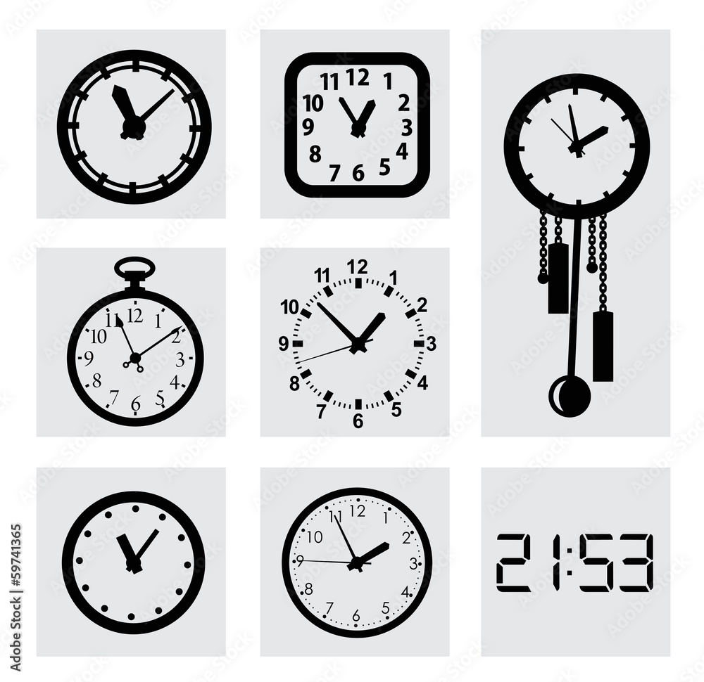 vector black clocks icons Stock Vector | Adobe Stock