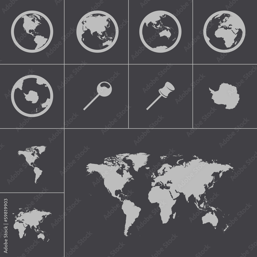 Vector black world map icons set Stock Vector | Adobe Stock