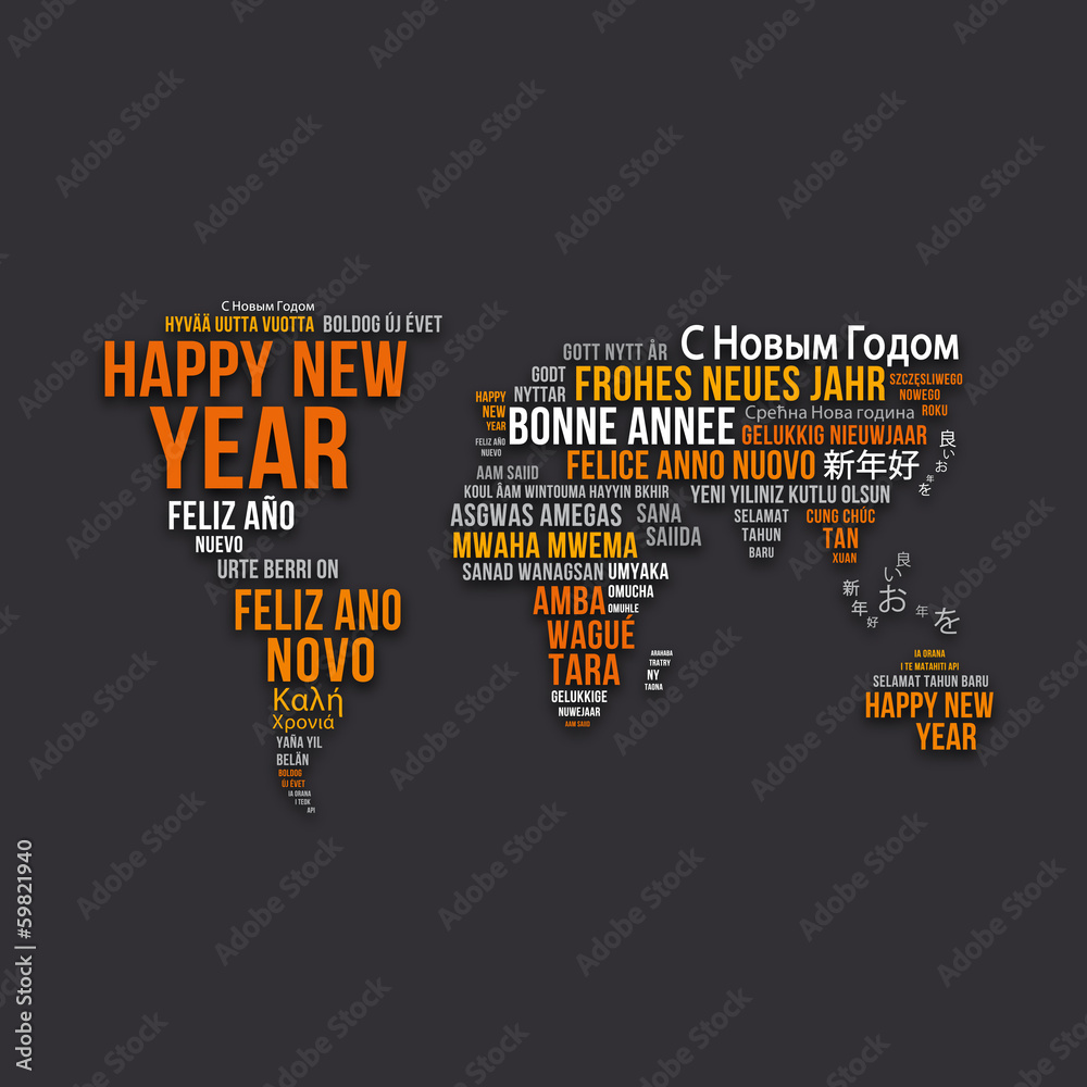 World map Happy New Year Stock Vector | Adobe Stock