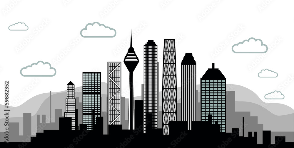 skyline - black and white Stock Vector | Adobe Stock