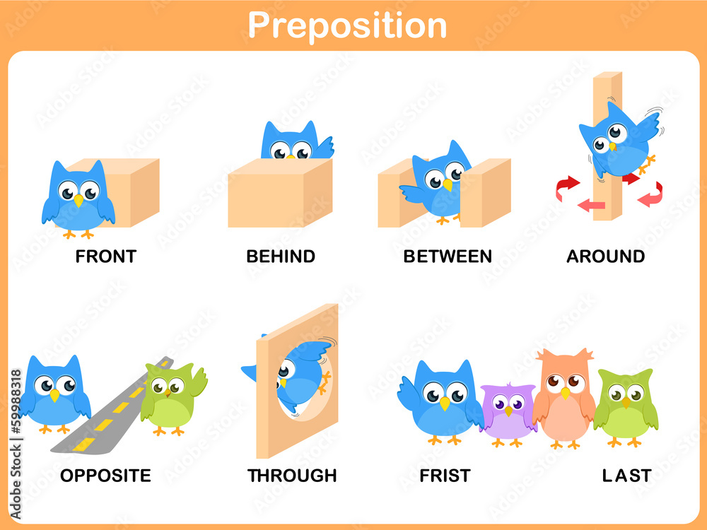 Preposition of motion for preschool Stock Vector | Adobe Stock