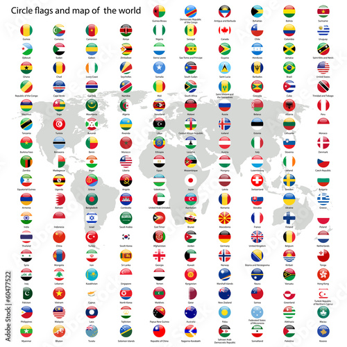 Circle flags of the world and map vector Stock Vector | Adobe Stock