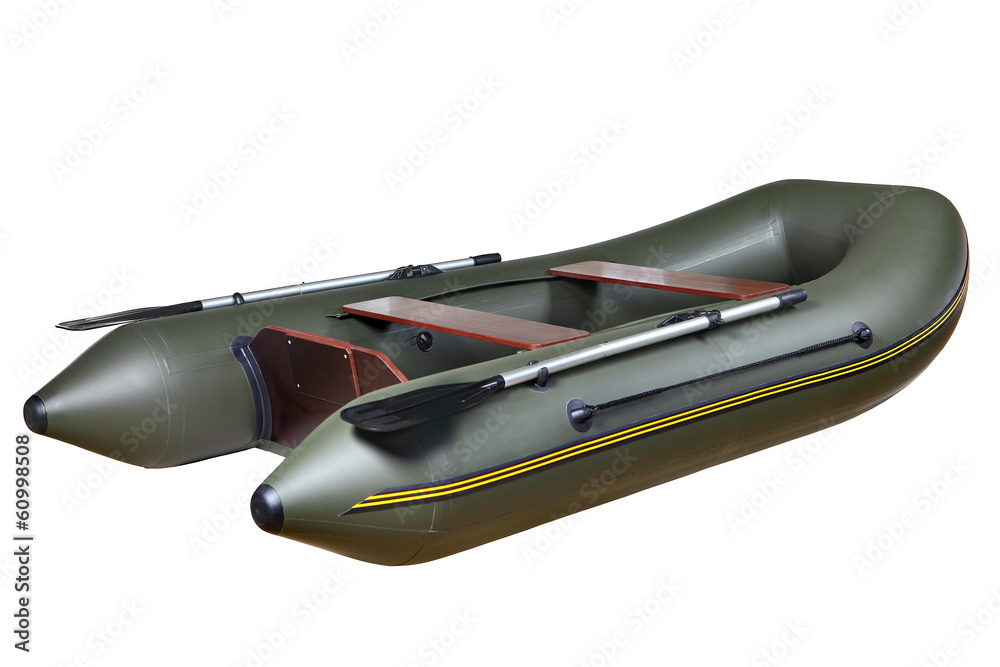 Inflatable rubber boat made of PVC, two-seat, twin, with oars. Stock ...
