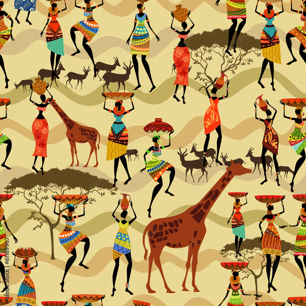 Seamless texture with African women Stock Vector | Adobe Stock