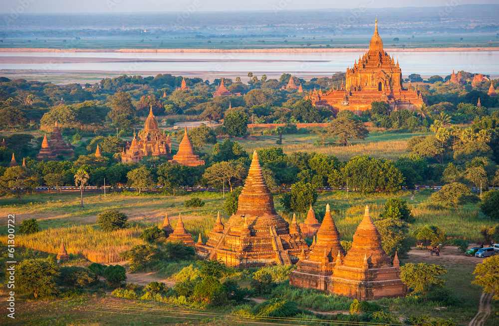 Ancient pagodas in Bagan with altitude balloon Myanmar Stock Photo ...