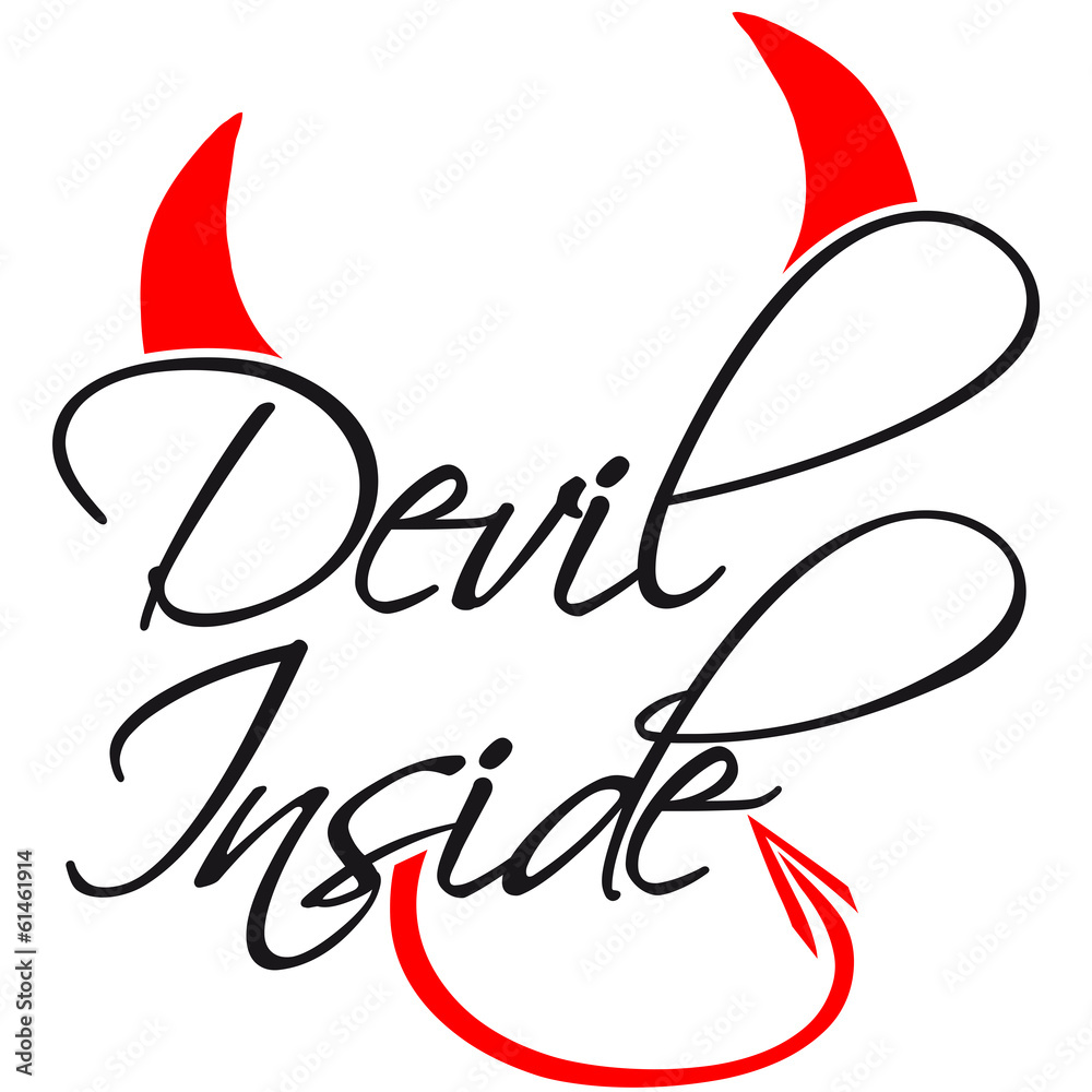 Devil Inside Hörner Schwanz Böse Schriftzug Logo Stock Illustration ...