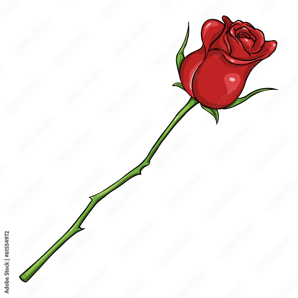 Vector Cartoon Isolated Illustration - Red Rose Stock Vector | Adobe Stock