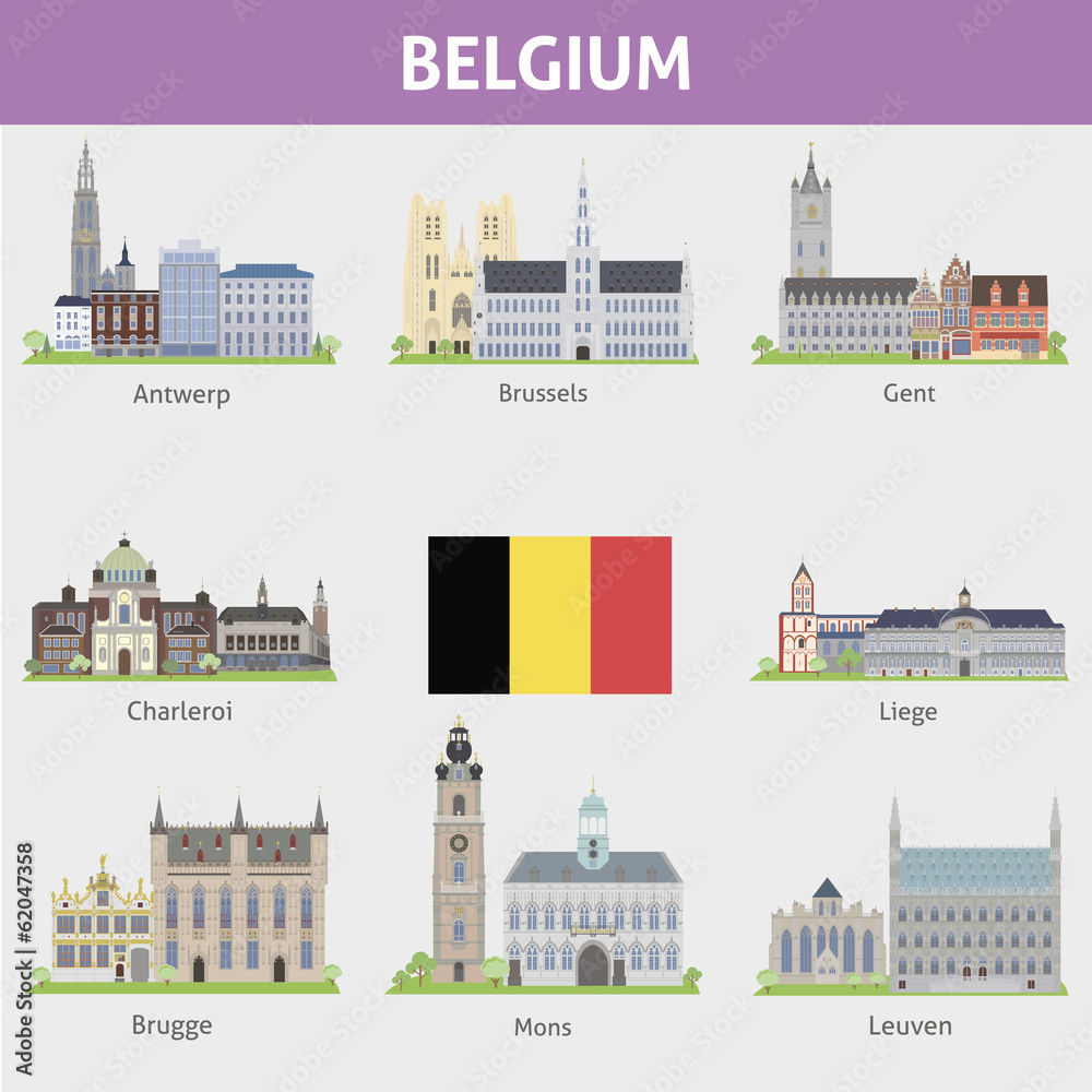 Belgium. Symbols of cities Stock Vector | Adobe Stock