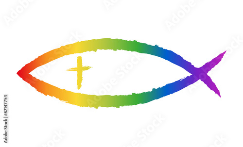Christliches Fisch-Symbol in Regenbogenfarben, locker gezeichnet Stock ...