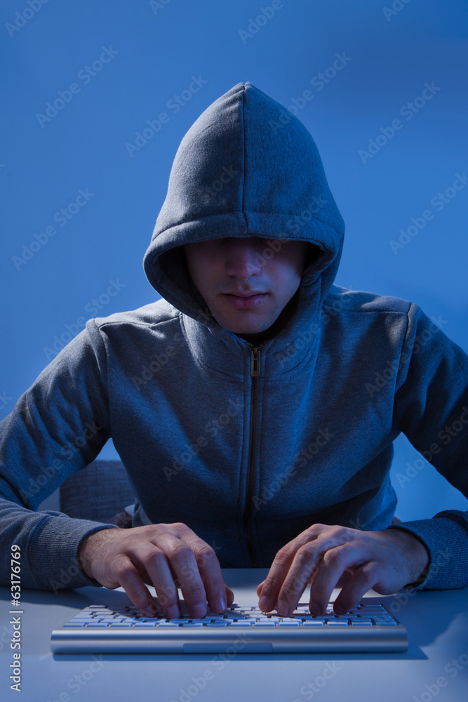 Criminal Using Wireless Keyboard To Hack Online Account Stock Photo ...