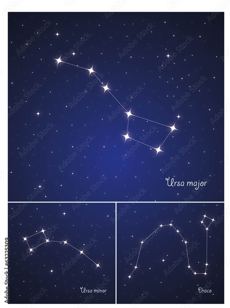 Constellations Draco,Ursa major and Ursa minor Stock Vector | Adobe Stock