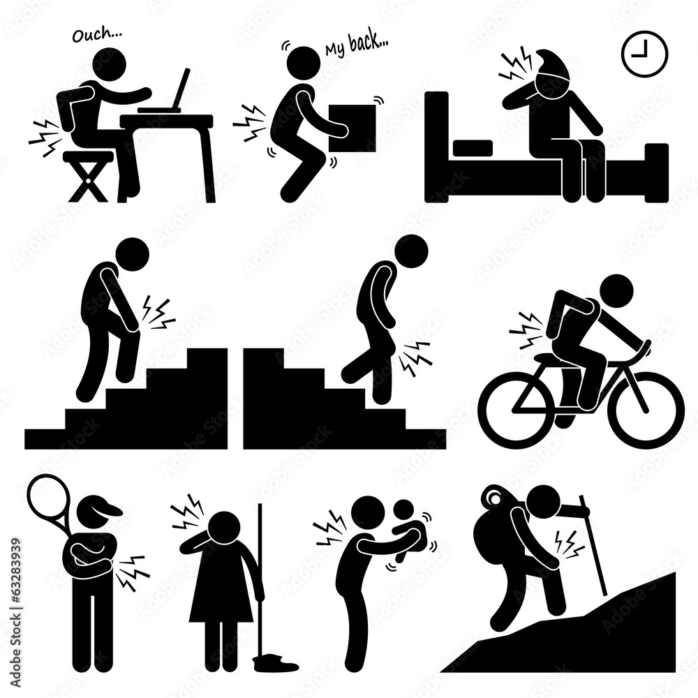 Pain in Human Body Parts on Various Poses and Positions Stock Vector ...