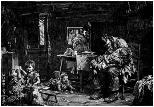 Large Family : poor Peasants - 18th-19th century ilustración de Stock ...