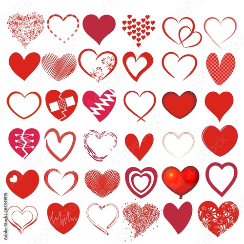Set mit 36 verschiedenen Herzen Stock-Vektorgrafik | Adobe Stock