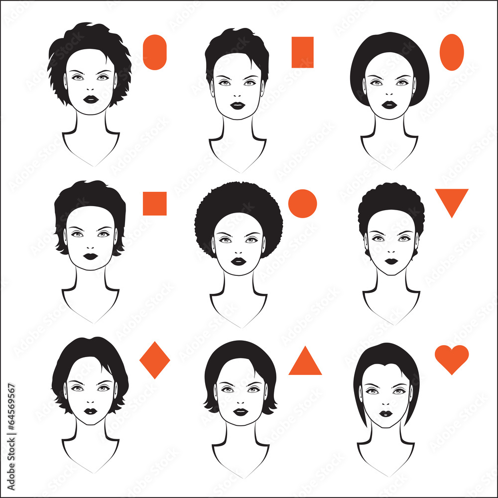 vector forms of womens head, types of face shape Stock Vector | Adobe Stock