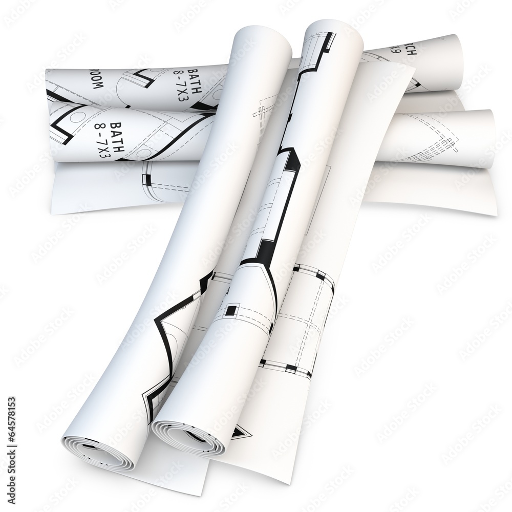 3d folded blueprint scrolls Stock Illustration | Adobe Stock