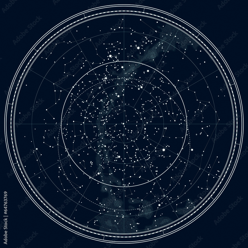 Astronomical Celestial Map of The Northern Hemisphere. Detailed Chart ...