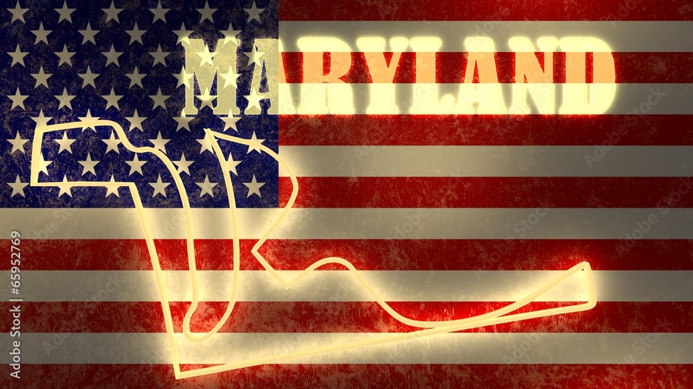 maryland neon outline map of the on national flag backdrop Stock ...