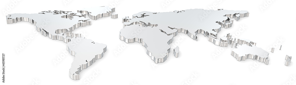 World map. Front view of steel world map. Wide image. Stock Photo ...