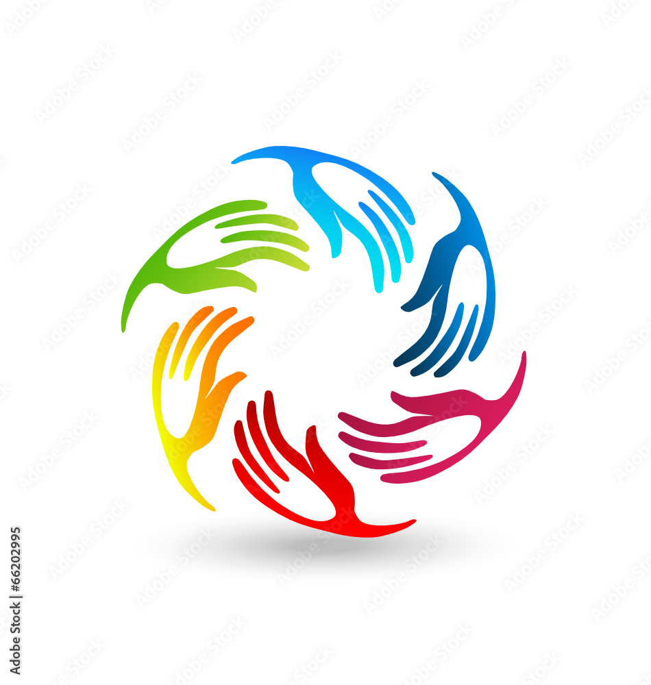 Teamwork rainbow hands logo concept vector Stock Vector | Adobe Stock