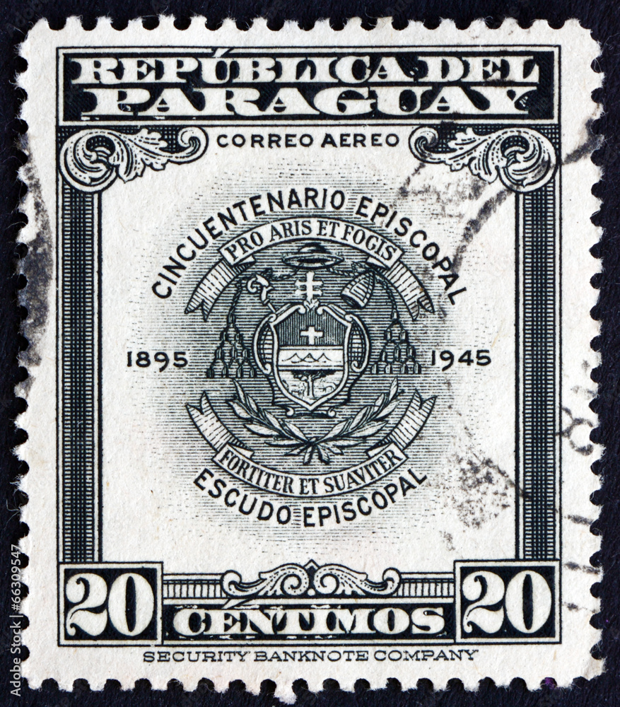 Postage stamp Paraguay 1948 Archbishopric Coat of Arms, Asuncion Stock ...