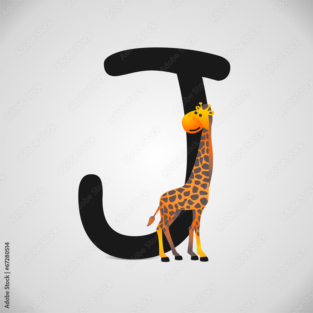 Letra J. Jirafa. Abecedario español. Ilustración infantil vectorial ...