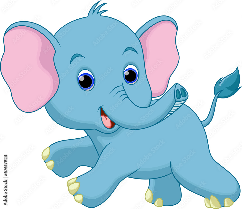 Cute baby elephant cartoon running Adobe Stock