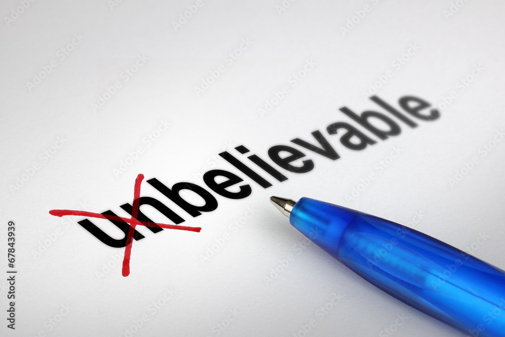Stock-Foto „Changing the meaning of word. Unbelievable into Believable ...
