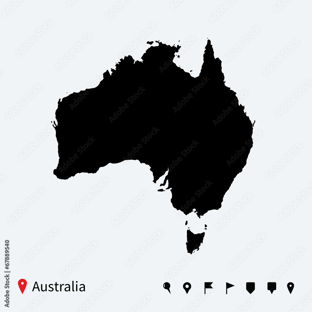 High detailed vector map of Australia with navigation pins. Stock ...