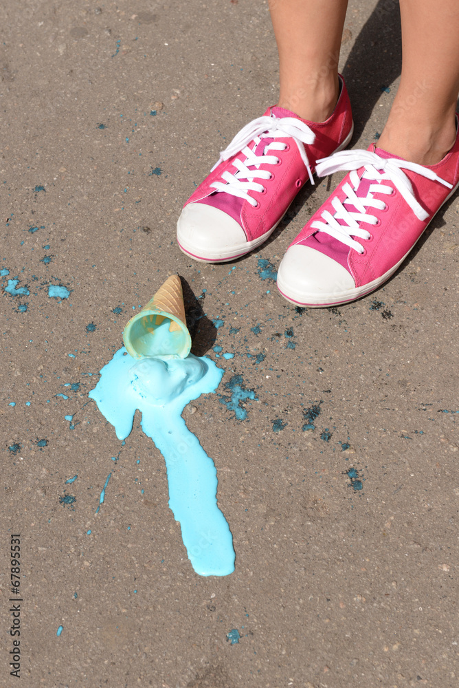 Ice cream fell on asphalt top view Stock Photo | Adobe Stock